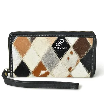 New Arrival Real Handmade Cowhide Fur Leather Wristlet Clutch Purse ...