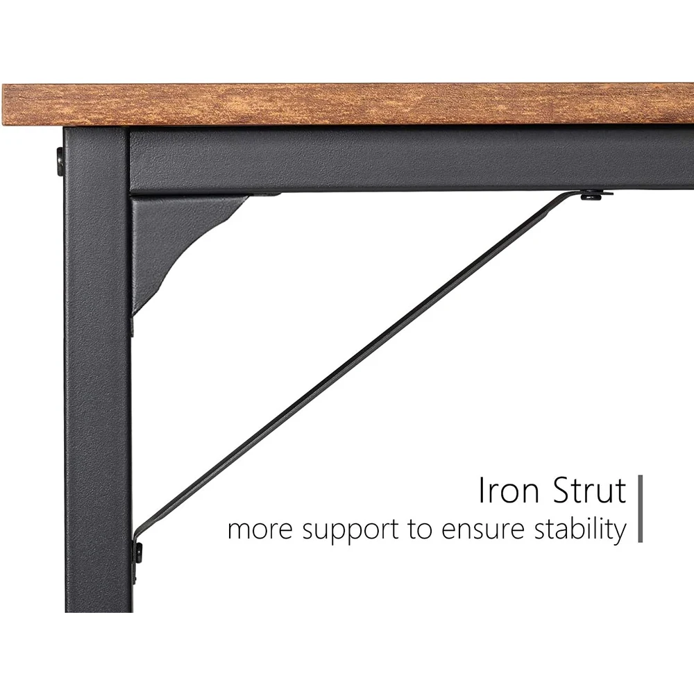Home Modern Black Metal Frame Brown Office Writing Small Desk Pc Table ...