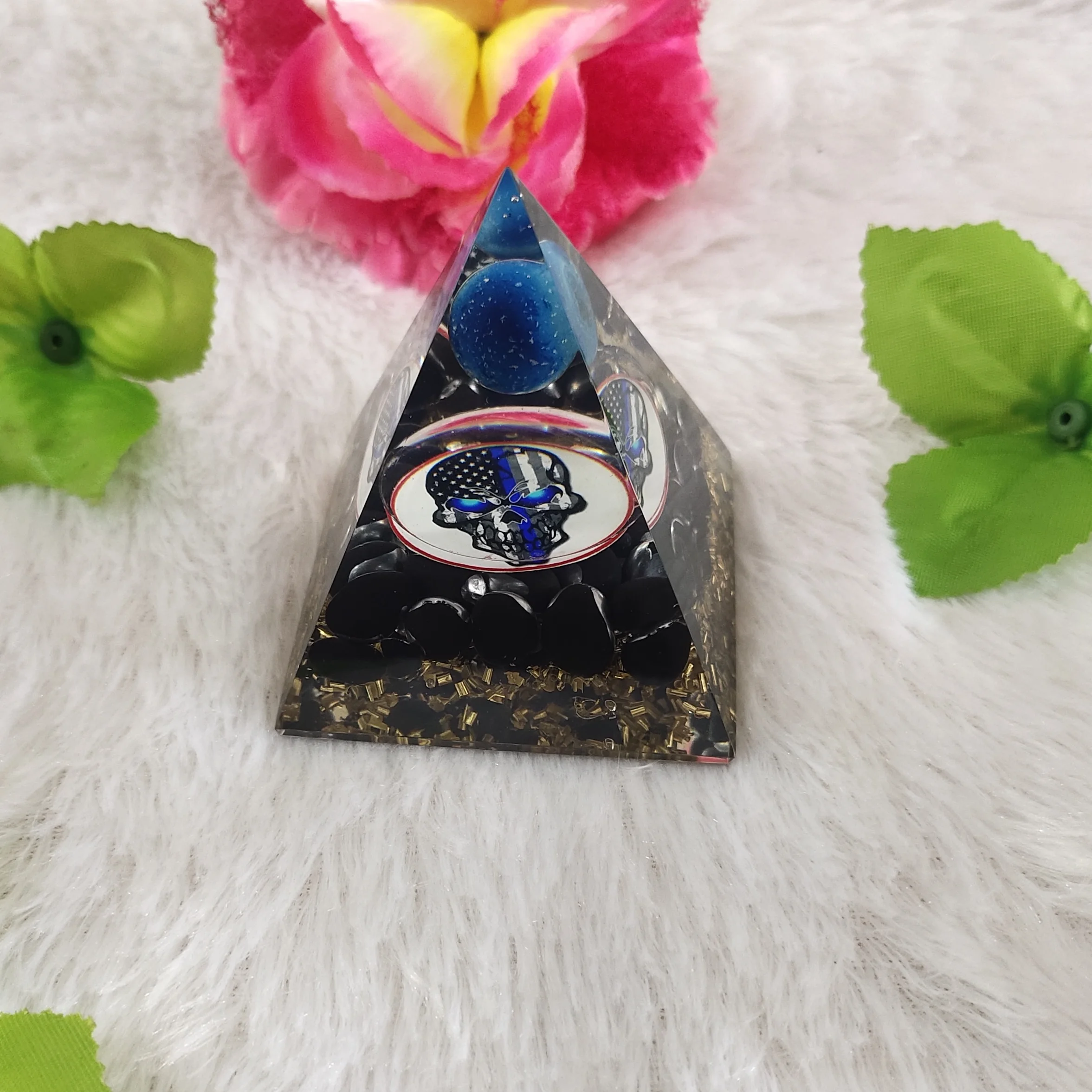 Beautiful Natural Precious Orgonite Pyramid With Black Agate Chips And ...