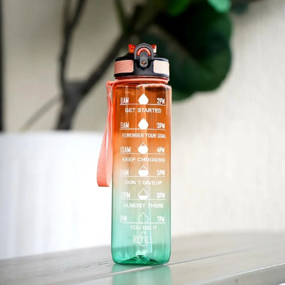32oz Motivational Time Marker Water Bottle with Straw, Light-weight ...