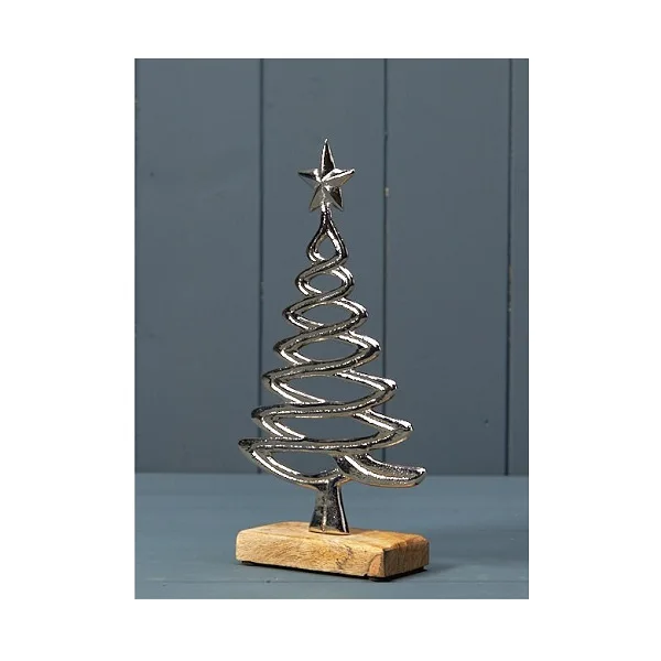 Wood Base Decorative Metal Aluminium Christmas Tree Tabletop Decoration ...