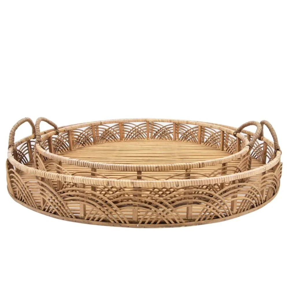 Handmade Eco-friendly Natural Round Bamboo Serving Trays Set Of 2 ...