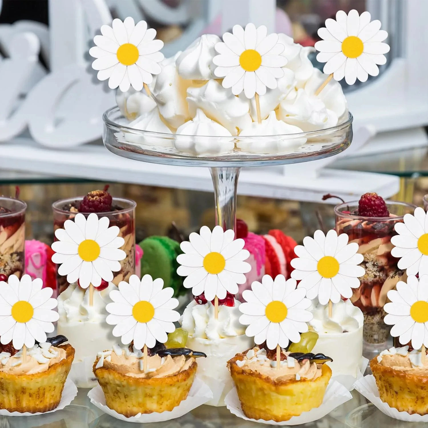 30pcs Daisy Cupcake Toppers Groovy Flower Cake Topper Daisy Cake ...