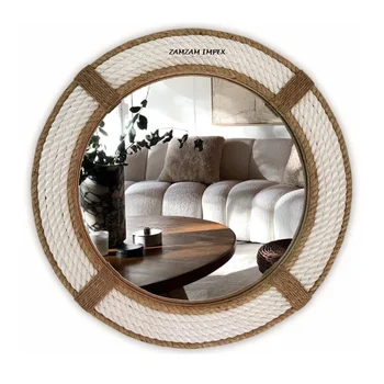 Nautical Coastal Round Mirror For Over Sink Decorative Framed Rope ...
