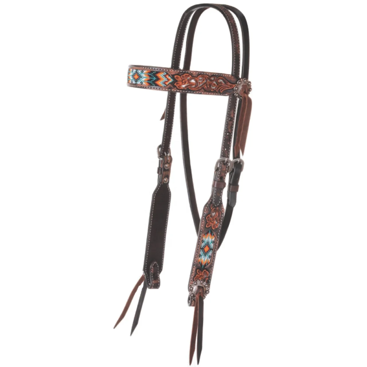 Custom Made High Quality Leather Beaded Headstall With Hand Tooling ...