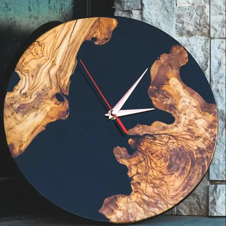 Black Epoxy Resin & Wooden Wall Clock Modern For Living Room Room ...