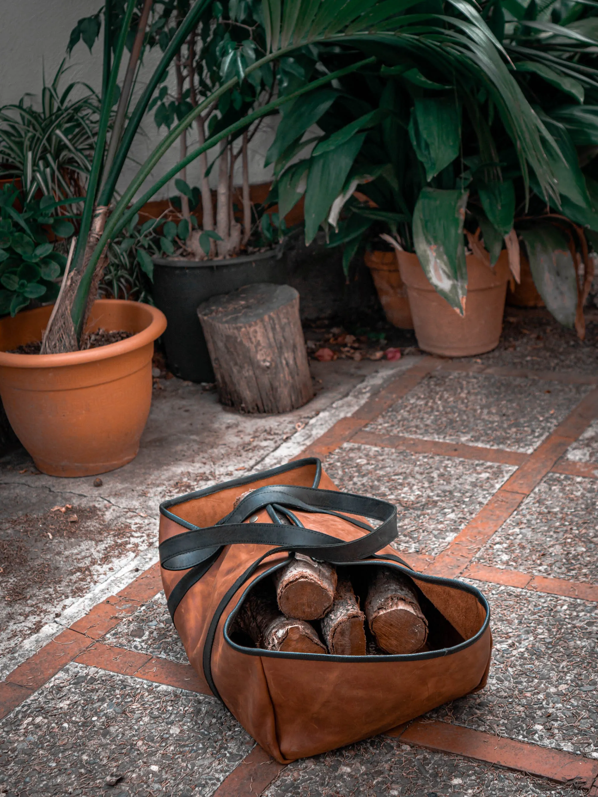 Leather Wood Carrier Leather Log Carrier Firewood Log Holder Fireplace ...