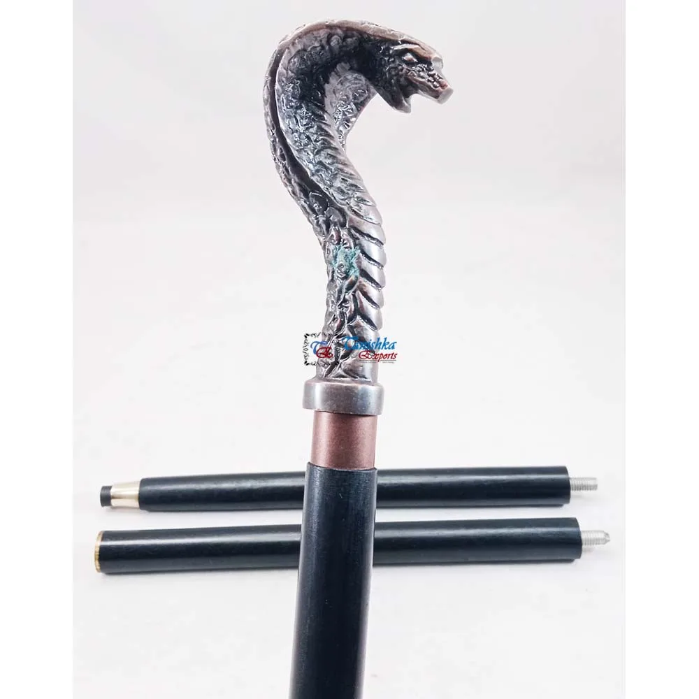 Aluminum Copper Antique King Cobra Snake Head Handle Wooden Walking ...
