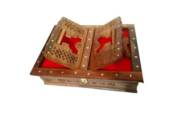 Wooden Handmade Quran Geeta Bible Holder - Reading Stand