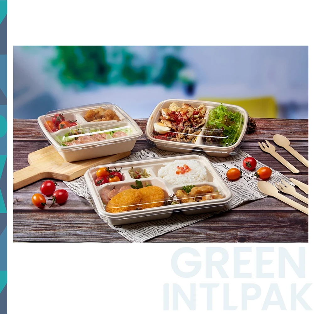 Fiber Food Container 4 Compartments Container Bento Lunch Box / Cj305 ...