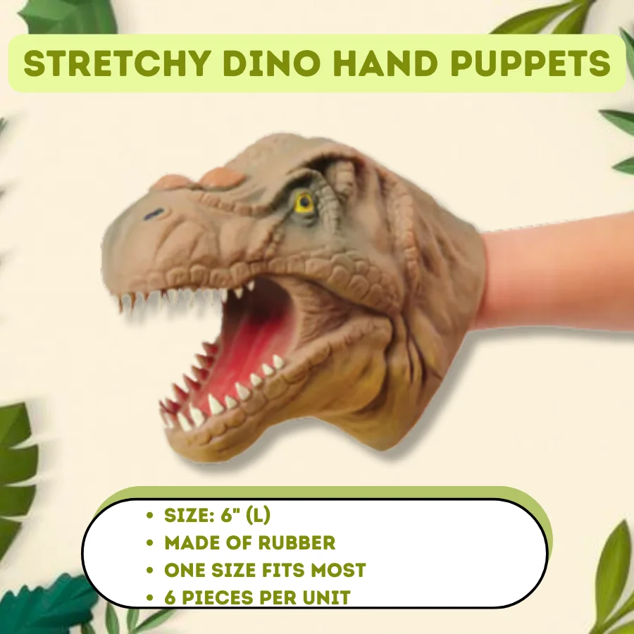 Stretchy Dino Hand Puppets / 6-pc High Quality Hand Puppets Play For ...