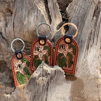 Hand Carved Tooled Leather Key Chains Cute Exotic Shape Leather Key ...