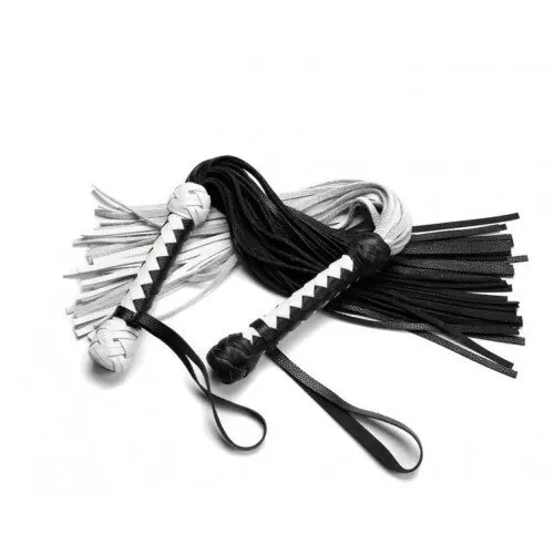 Leather Flogger 100 Falls Genuine Cowhide Black Braided Handle BDSM ...