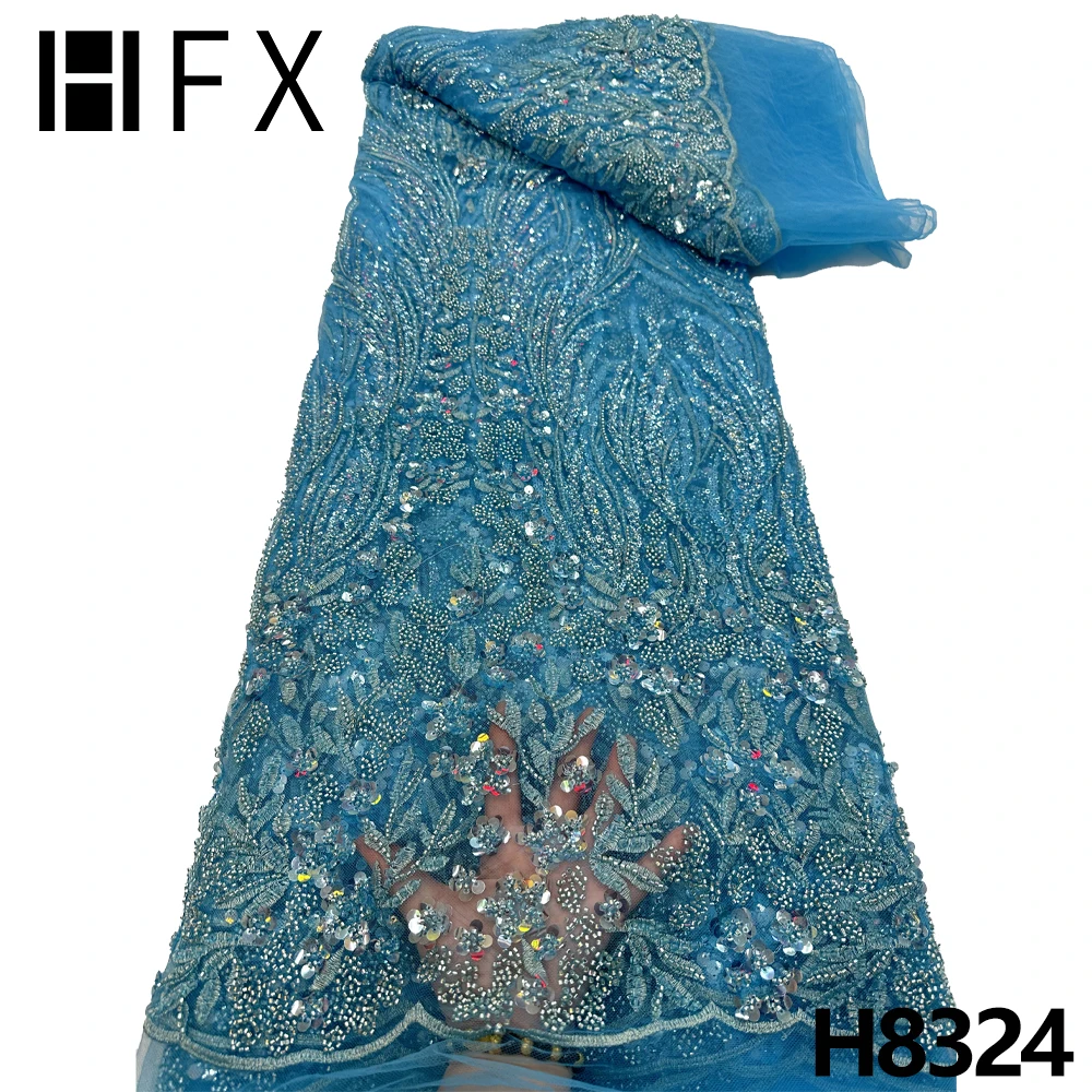 Hfx Luxury African Heavy Beaded Lace Fabric 2023 High Quality French Tulle Embroider Lace Fabric ...