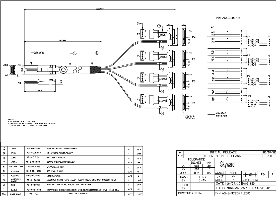 Mini-sas Sff-8088 26p To 4 X Sas Sff-8482 29 Pin With Power Cable 1 ...