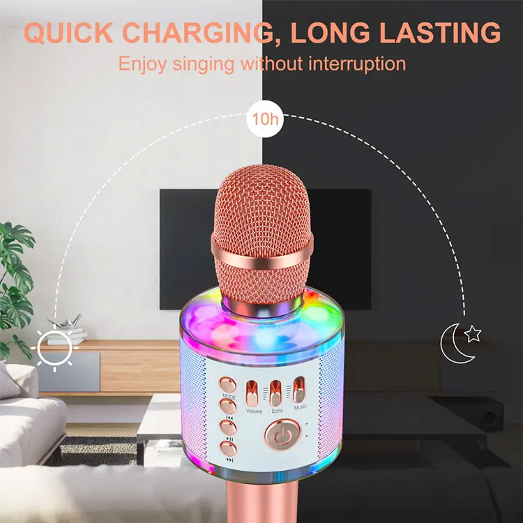 Karaoke Microphone For Kids With Bluetooth & Led Lights Handheld 5 In 1 ...