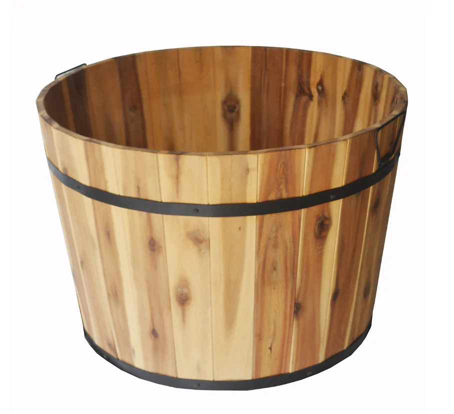 Wholesaler 100% Acacia Wooden Barrels Planters And Flower Bucket With ...