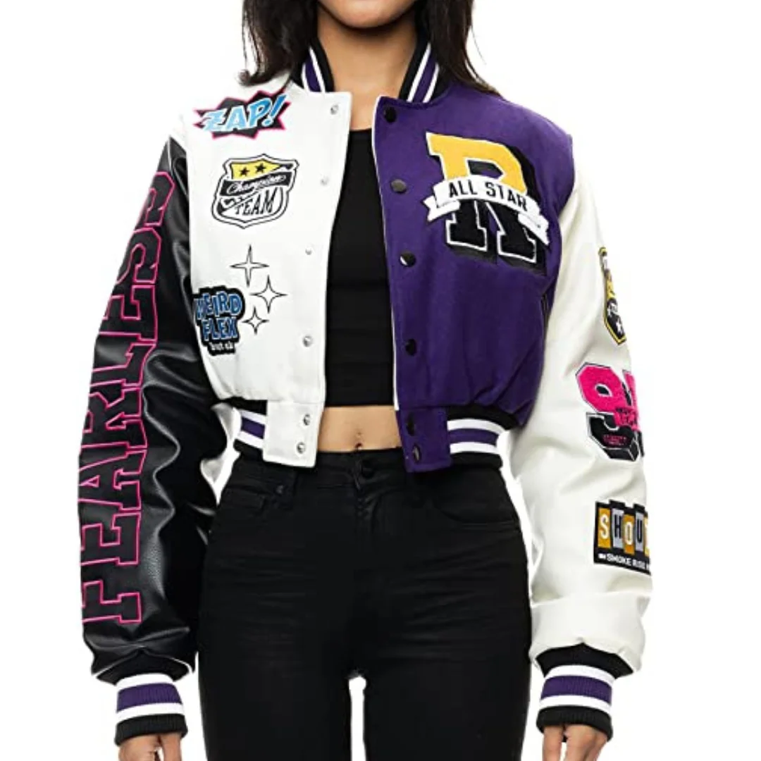 Custom Crop Letterman Varsity College Jackets In Colors For Women ...