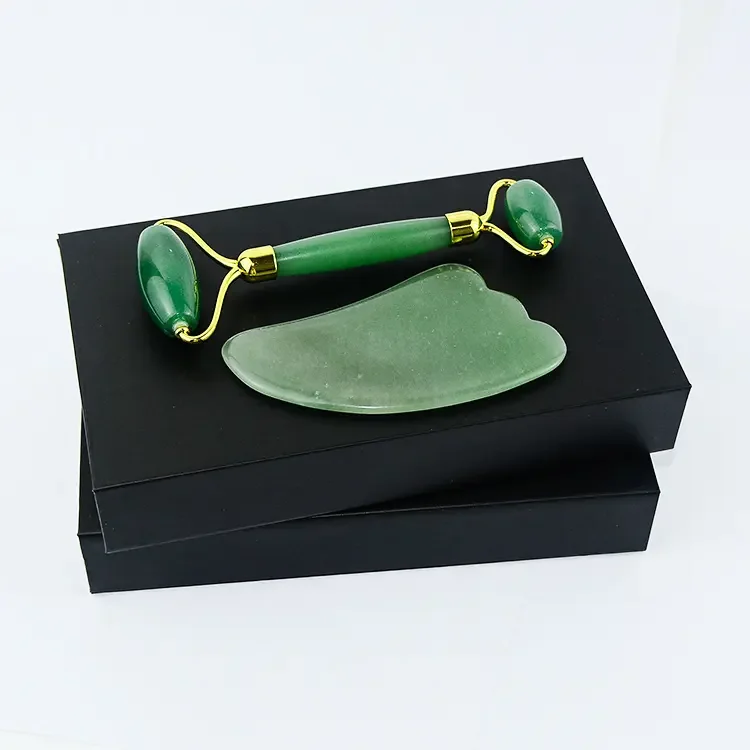 Custom Logo Double Jade Head Face Roller Freezer Gemstone Gua Sha Jade ...