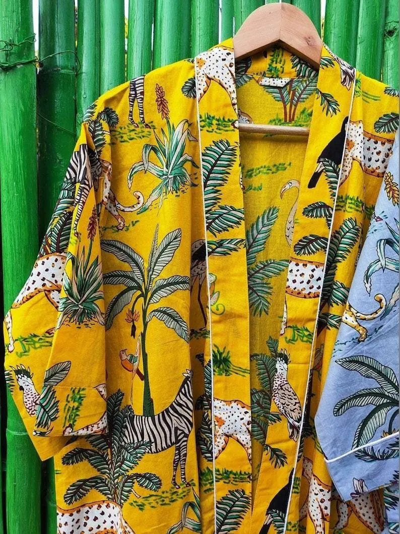 Tiger Print Robe Dress Women's Long Kimono Jungle Safari Cotton Kimono ...