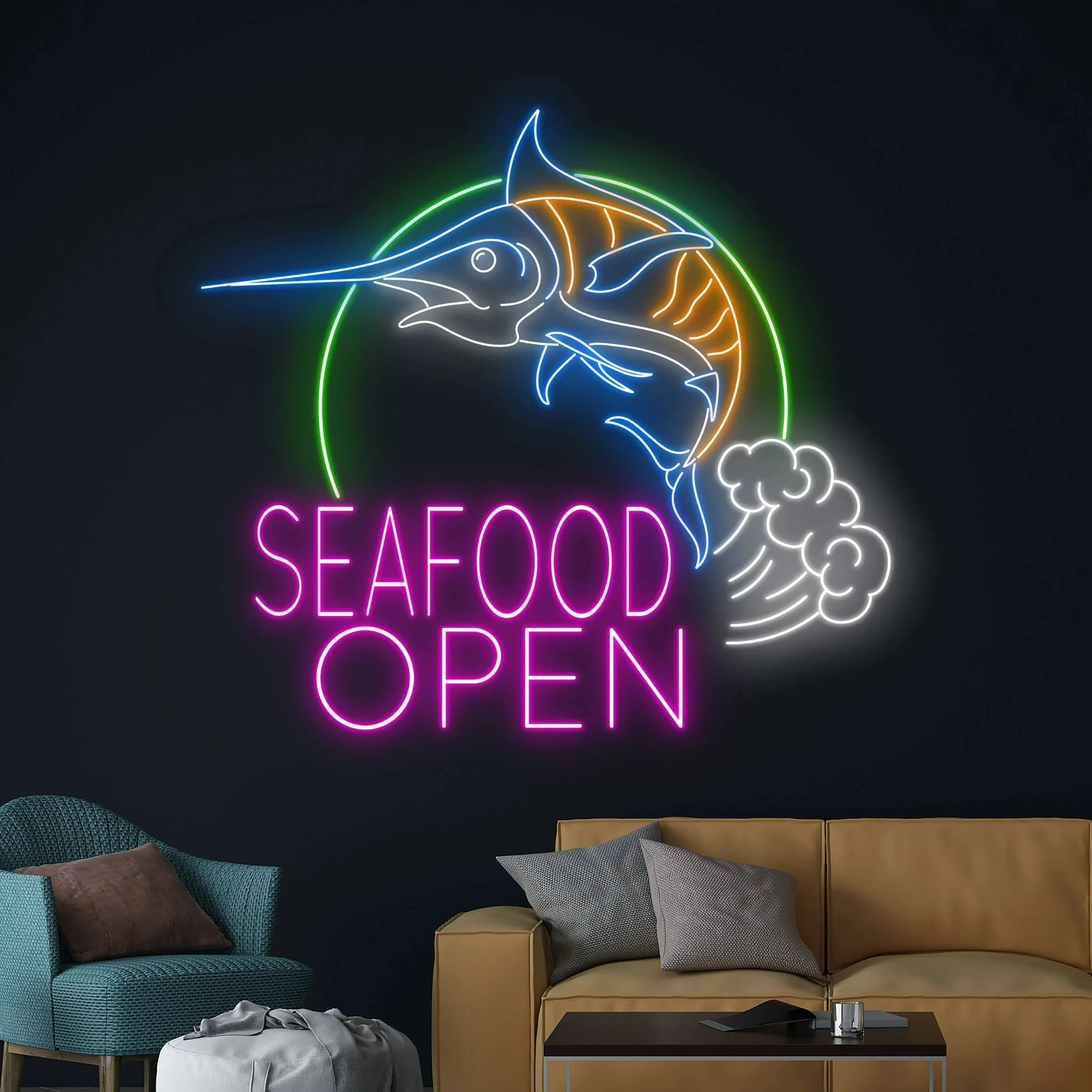 Seafood Open Atlantic Blue Marlin Fish Neon Sign Marlin Fish Led Sign ...