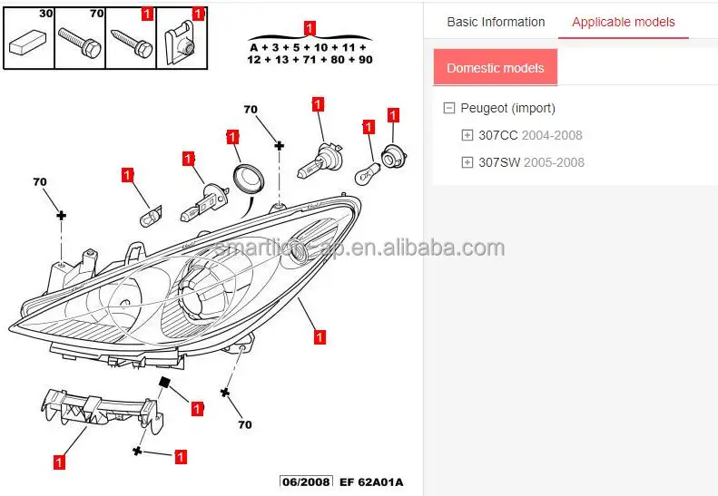 620686 Headlight Assembly for PEUGEOT 307 - Halogen Hid Xenon