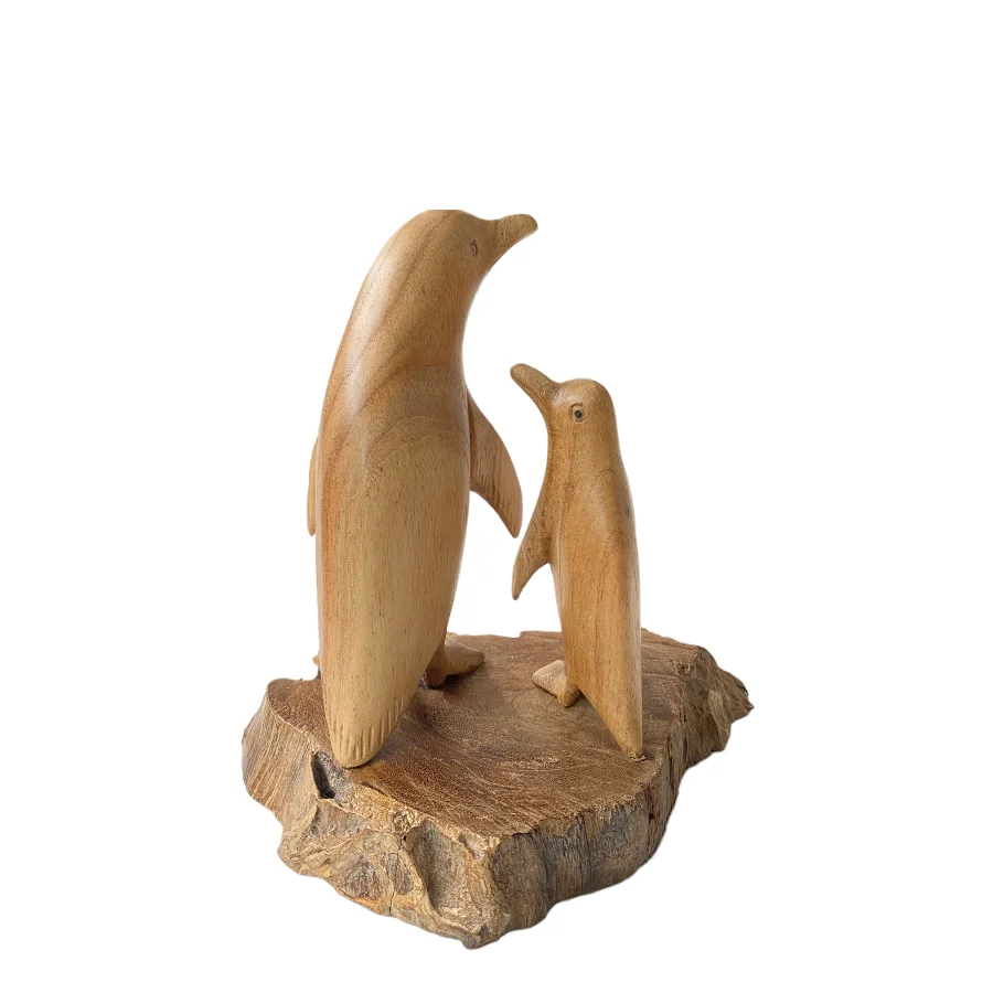 High Quality Handmade Wooden Penguin With Baby Standing On Unique Root ...
