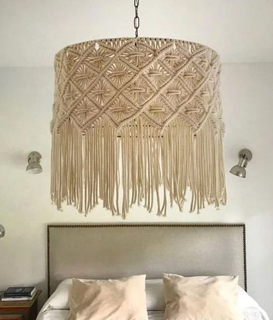 JNC Macrame Modern Macrame Hanging Pendant Lamp Shade Handmade Light ...