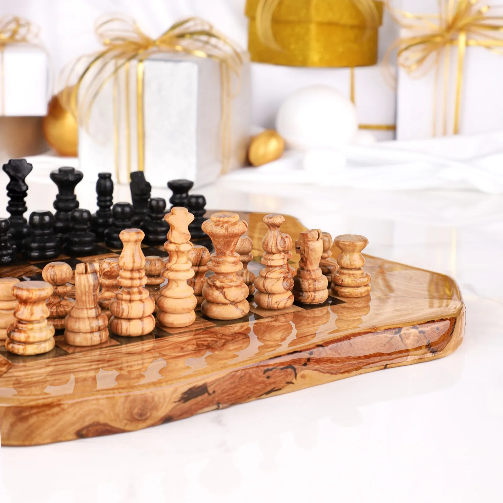 Glossy Handmade Olive Wooden Chess Set Board - Complete With Artisan ...