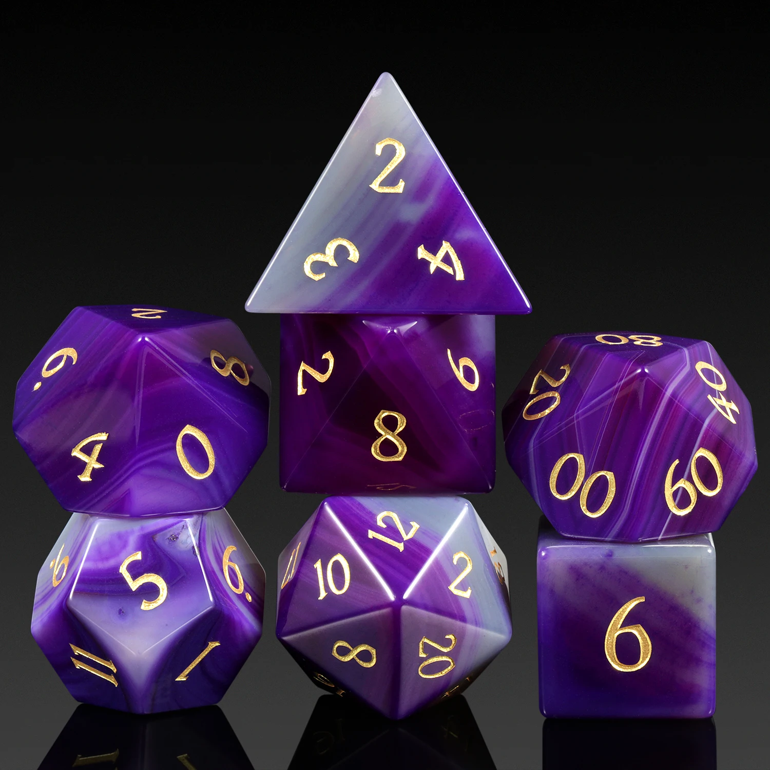 Custom Agate Gem Dnd Dice Set Natural Stone D&d Dice Purple Polyhedral ...