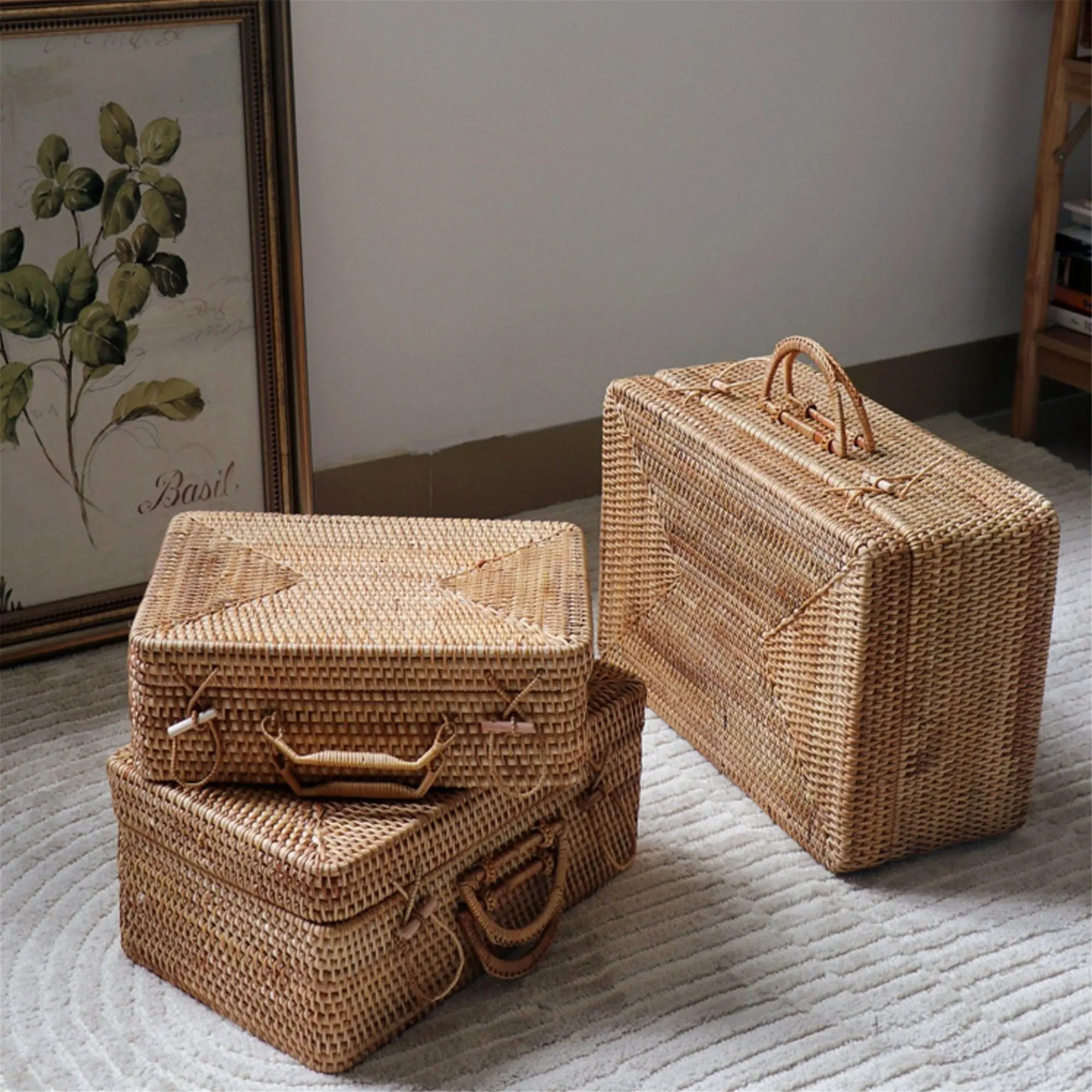 Modern Contemporary Hand Weaving Wicker Rattan Travel Away Luggage ...