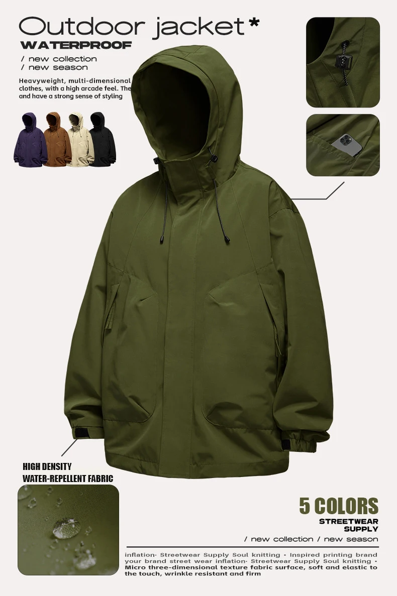 Unisex High Collar Hooded Rain Jacket XL Winter Waterproof Windbreaker ...