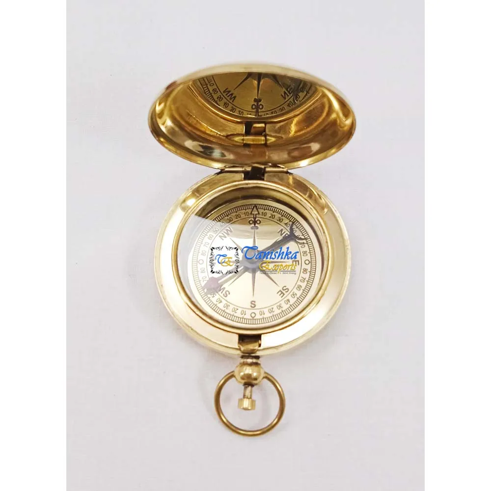Directional Push Button Compass Hiking Camping Gold Finish Brass ...