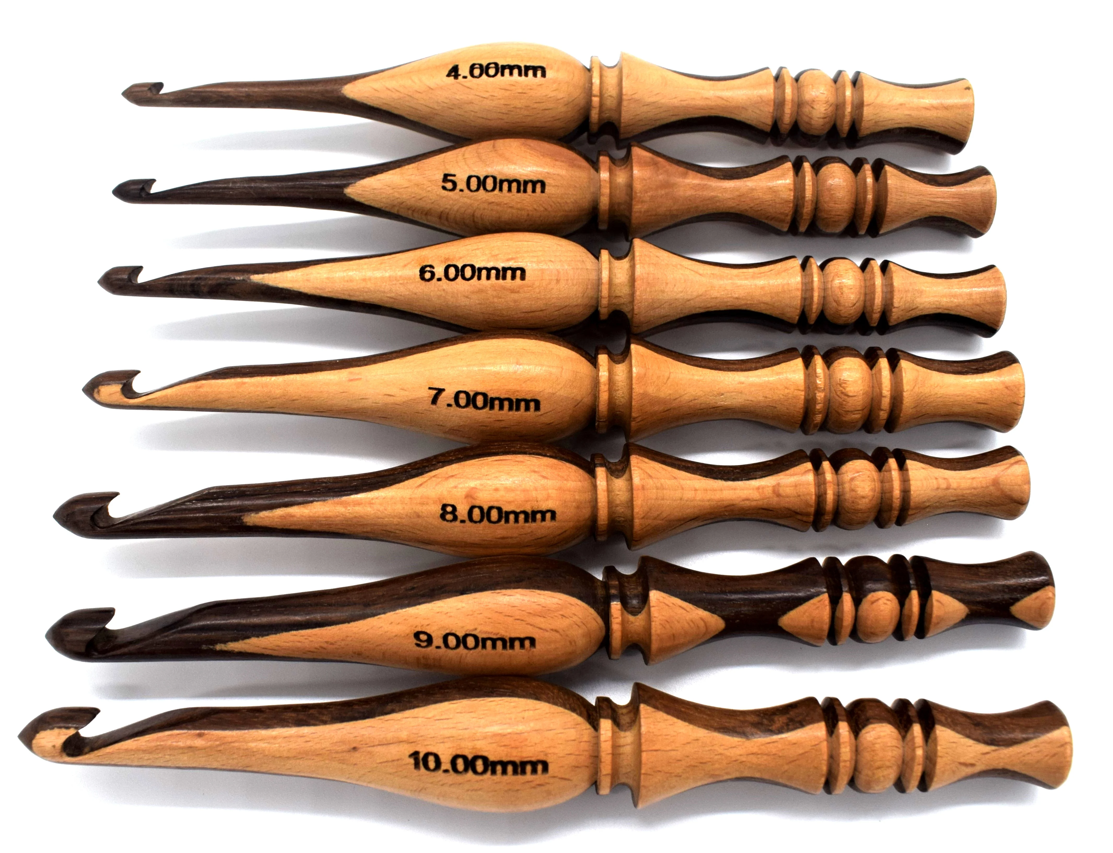 Wooden Crochet Hooks Set Of 7 For Knitting Crocheting Sizes Engraved ...
