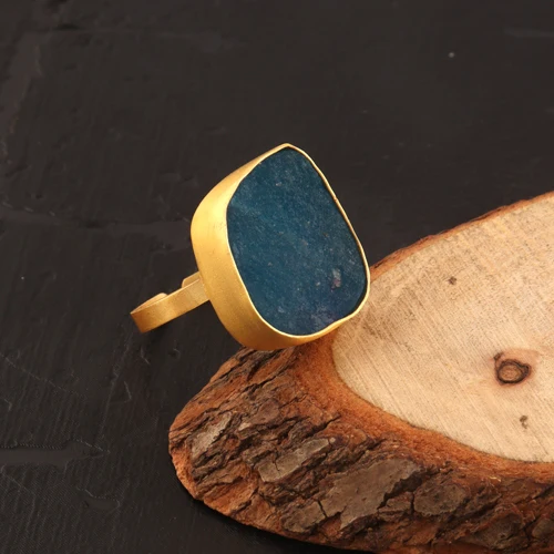 Handmade Anti Tarnish Ring Raw Apatite Jade Gemstone Statement Ring ...