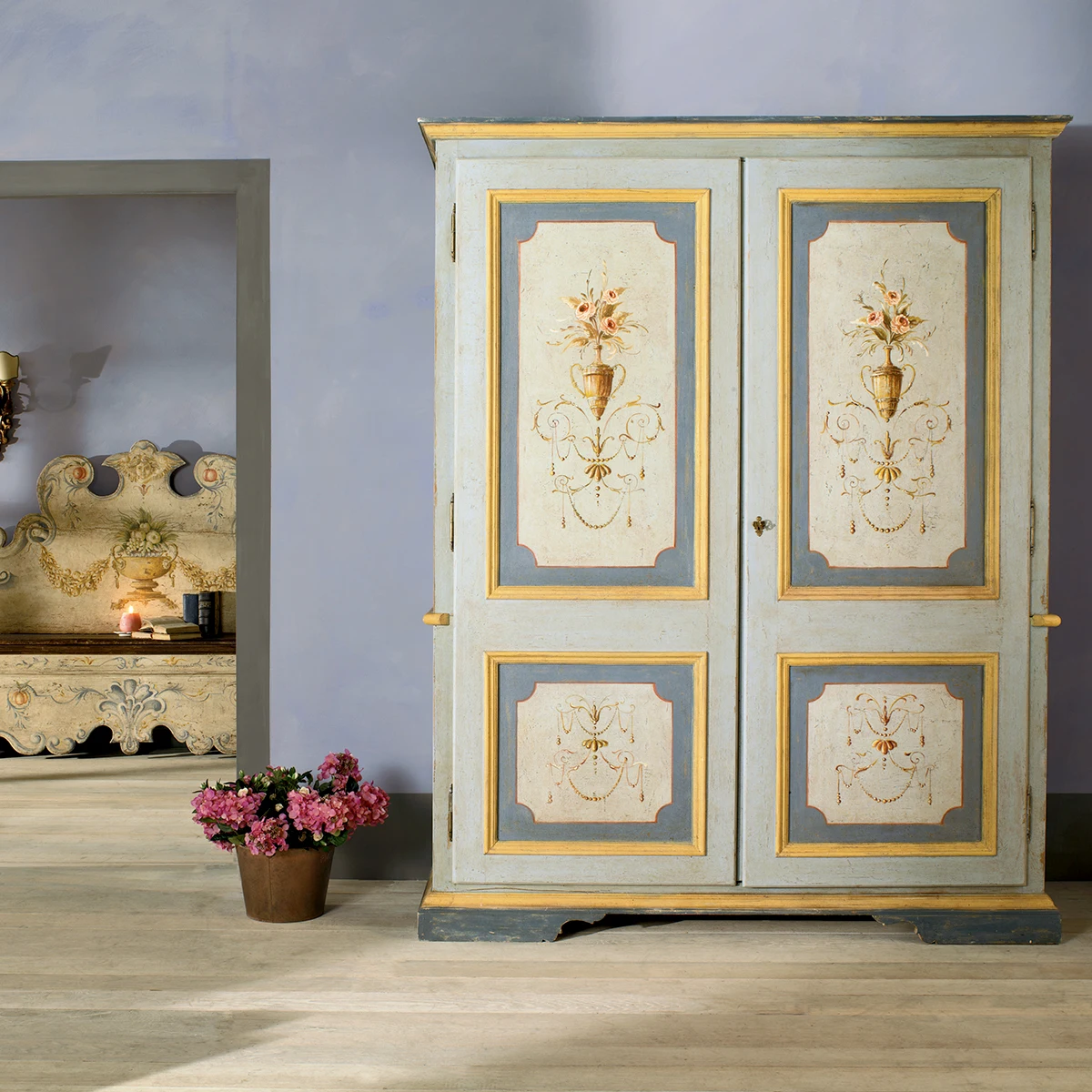Made In Italy Raised Base Cabinet Gesso Colored Finish Hand Painted ...