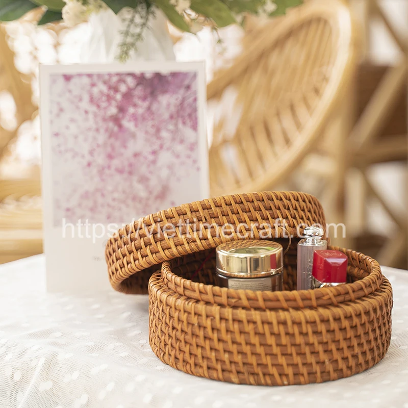 Rattan Box For Home Decor With Lid - Rectangular Coastal Bohemian Style