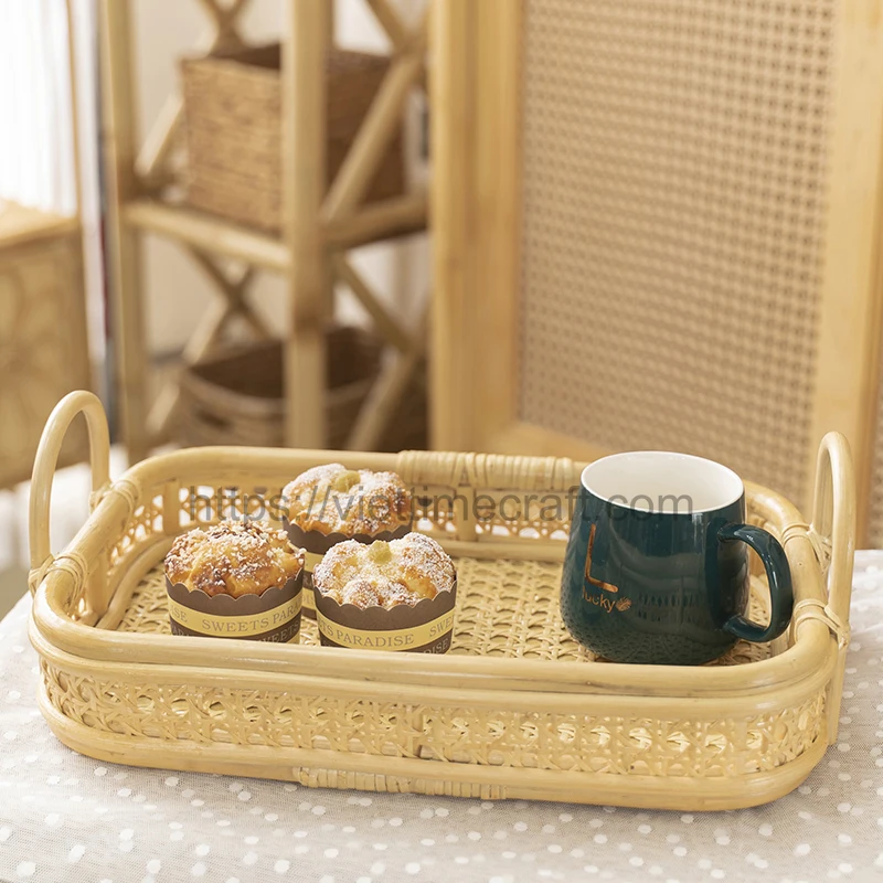 High Quality Woven Rattan Cane Serving Tray Decorative Table Handicraft ...