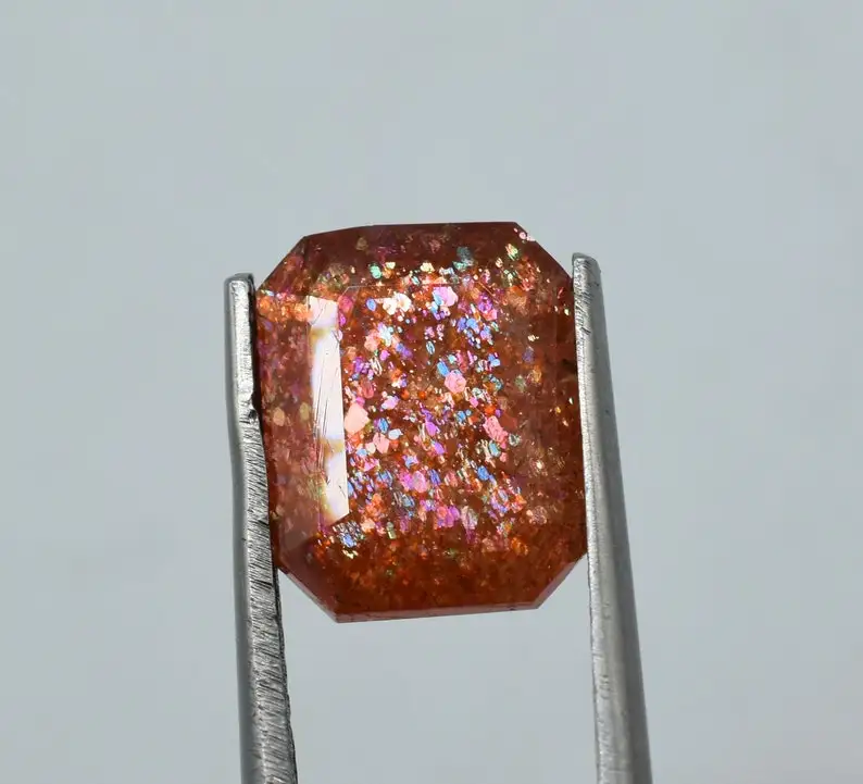 Genuine Pink Flakes Multi Sunstone 8x10 Mm 4.42 Carats Filled With ...