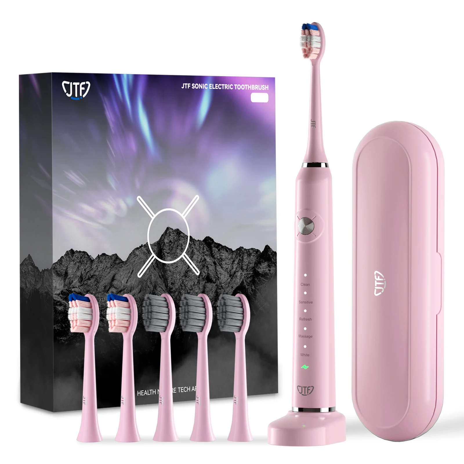 JTF Sonic Electric Toothbrush - 6 Brush Heads & Travel Case