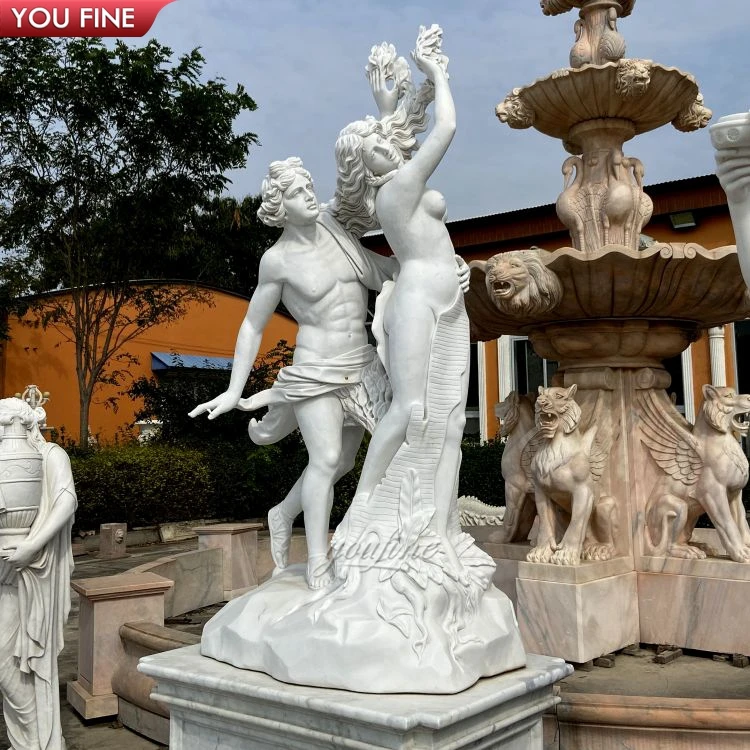Hand Carved Life Size Apollo and Daphne Statue - Natural Marble