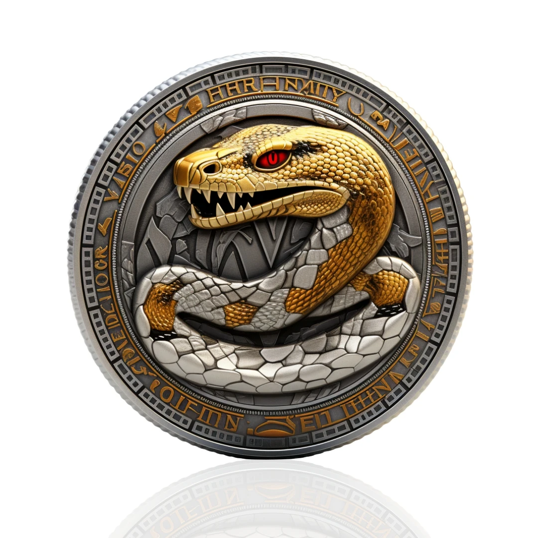 Custom Python Snake 3D Metal Challenge Coin - STAR LAPEL PIN
