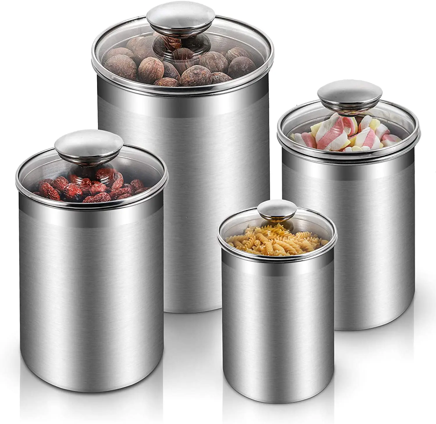 Airtight 4-Piece Glass Kitchen Canisters Set With Metal Stainless Steel ...