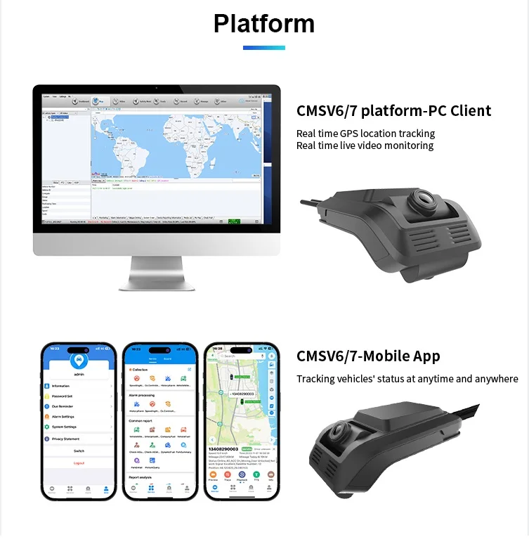 4G ADAS DMS Camera Dashcam with GPS Track WIFI for Fleet Management