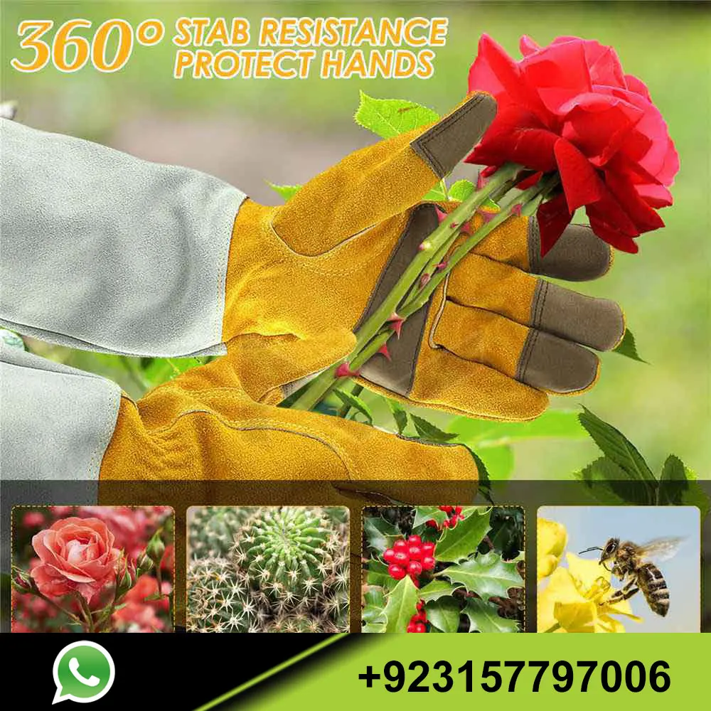 Heavy Duty Gardening Rose Pruning Gauntlet Gloves Thorn Proof Long Sleeve Work Welding Garden ...