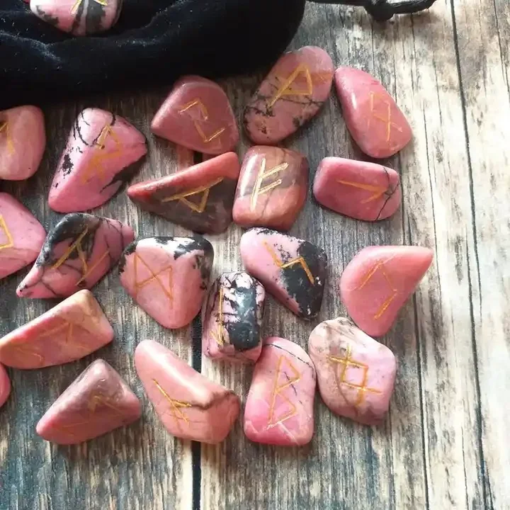 Best Rhodonite Crystal Elder Futhark Rune Set Reiki Healing Chakra ...