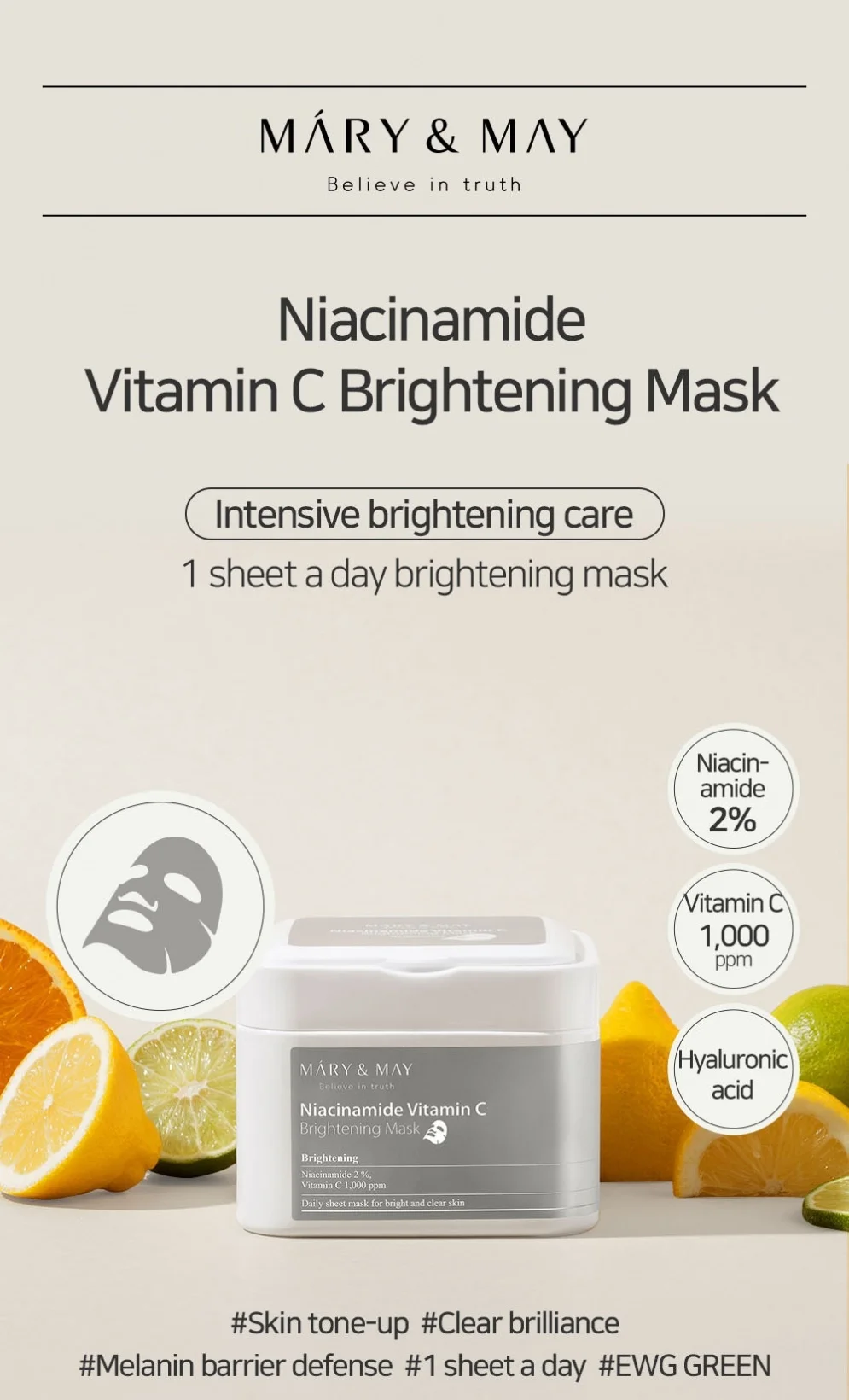 Kbeauty Mary&may Niacinamide Vitamin C Brightening Mask