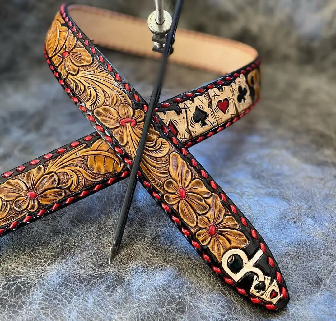 Retro Ace of Cards Painted Cow Leather Belts - Unisex