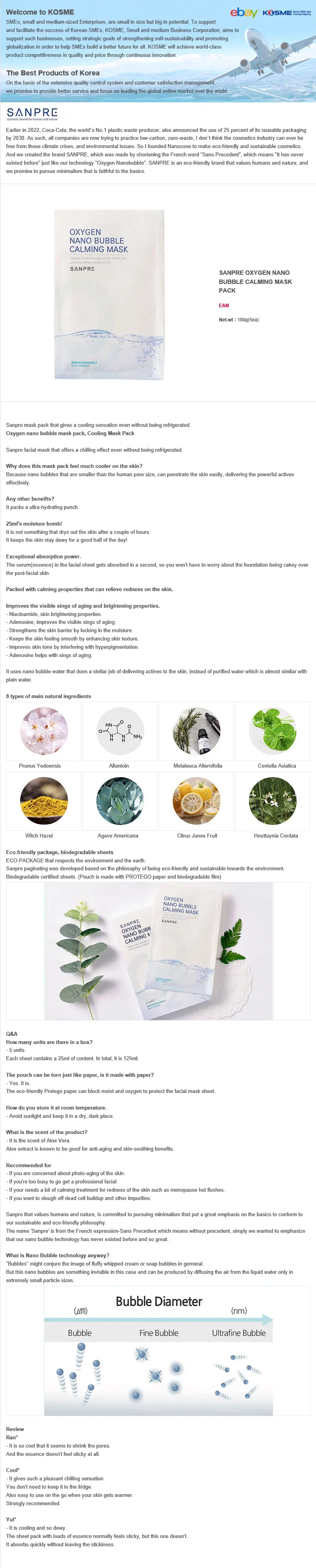 Korean Skincare Oxygen Nano-Bubble Calming Mask Pack SANPRE