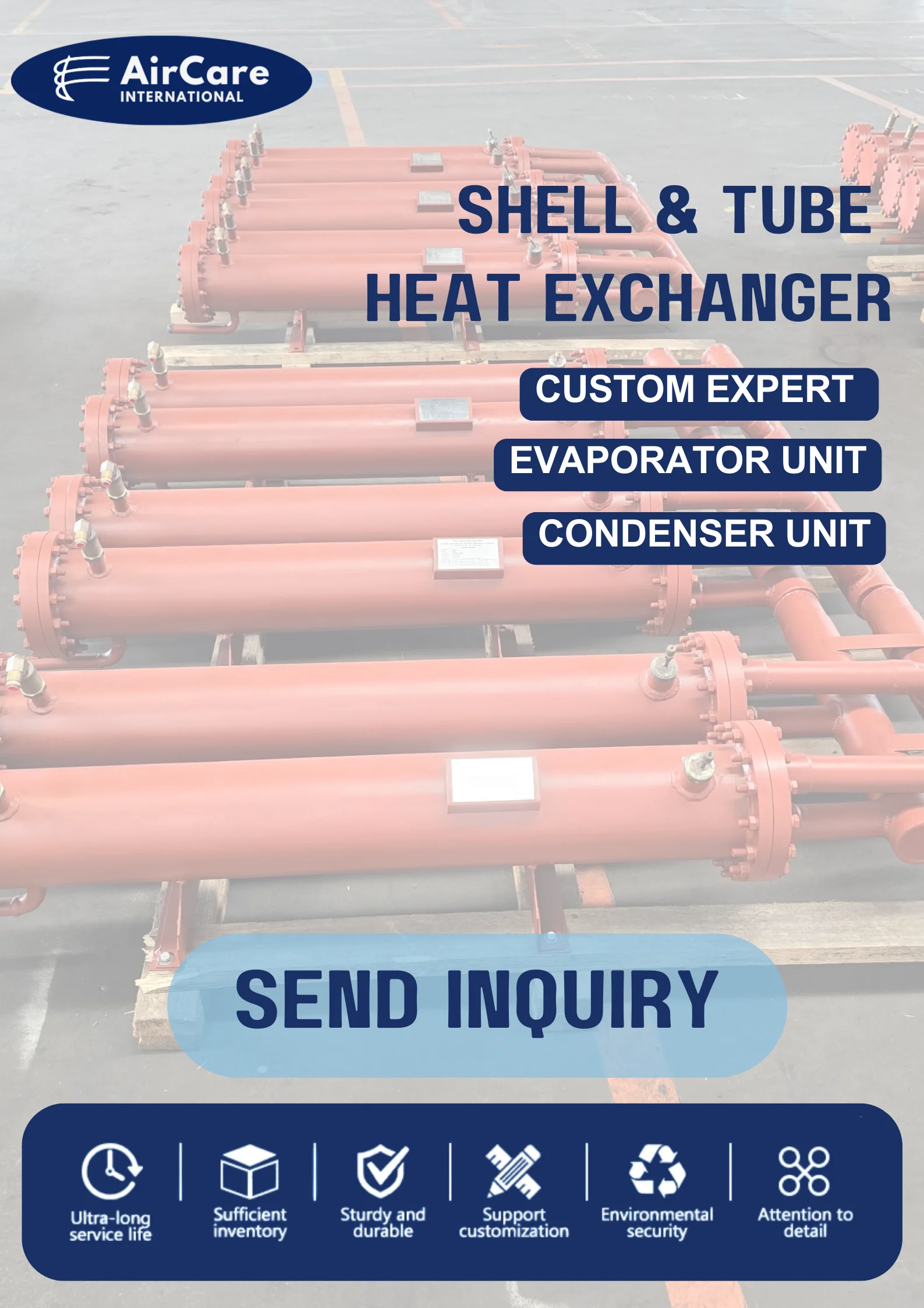 Customizable Shell and Tube Heat Exchanger with Threaded, Flanged Water ...